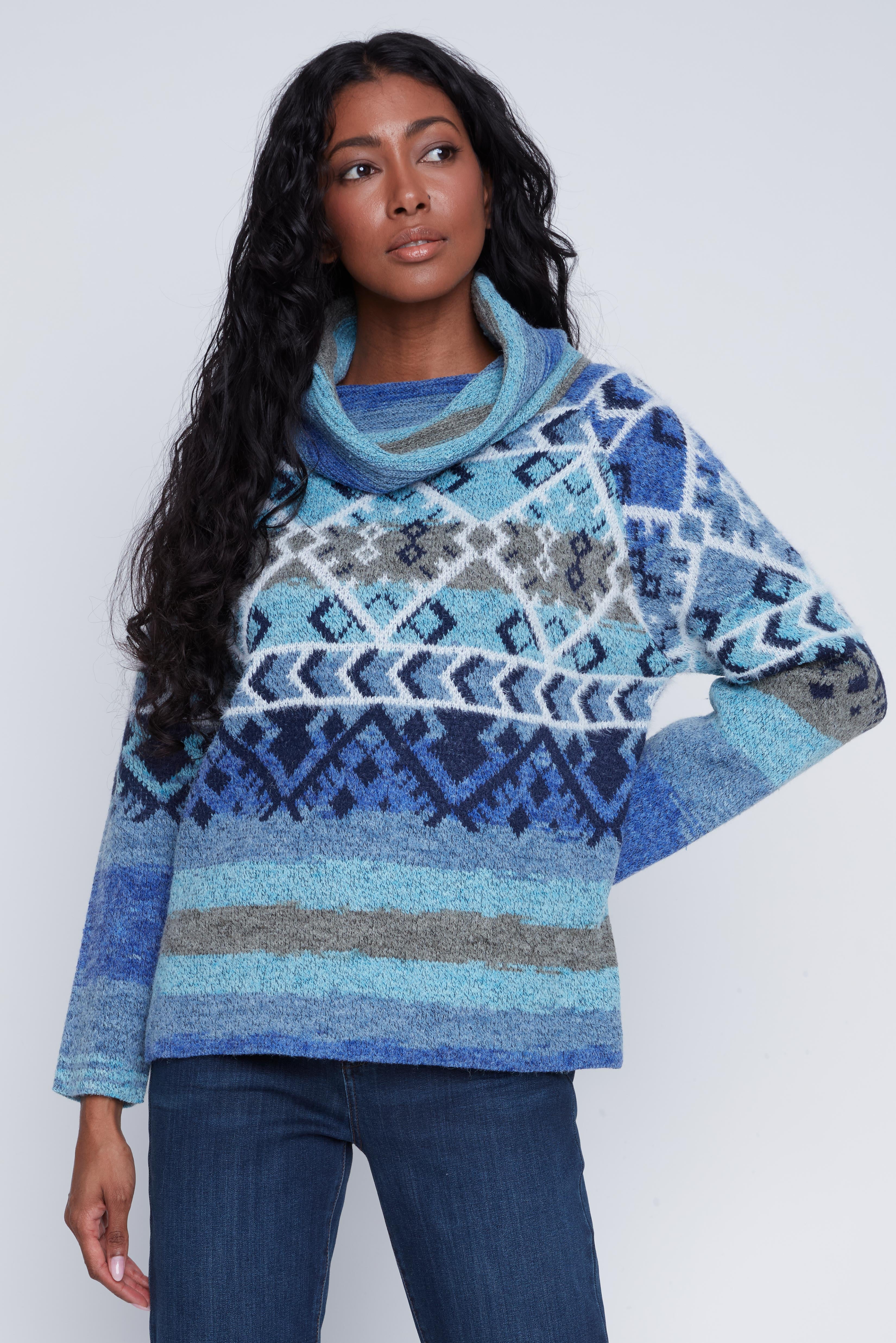 Chandail Tricot Col Baveux Motif Azthéque – Boutique Elle et Moi